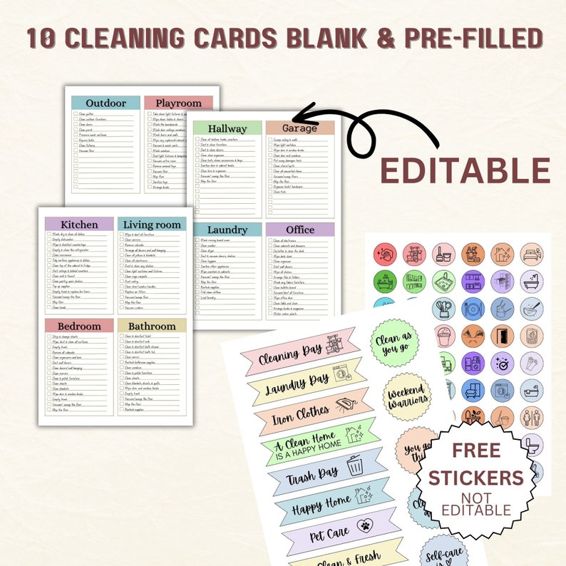 Editable ADHD Cleaning Checklist Bundle, ADHD Cleaning Planner, ADHD ...