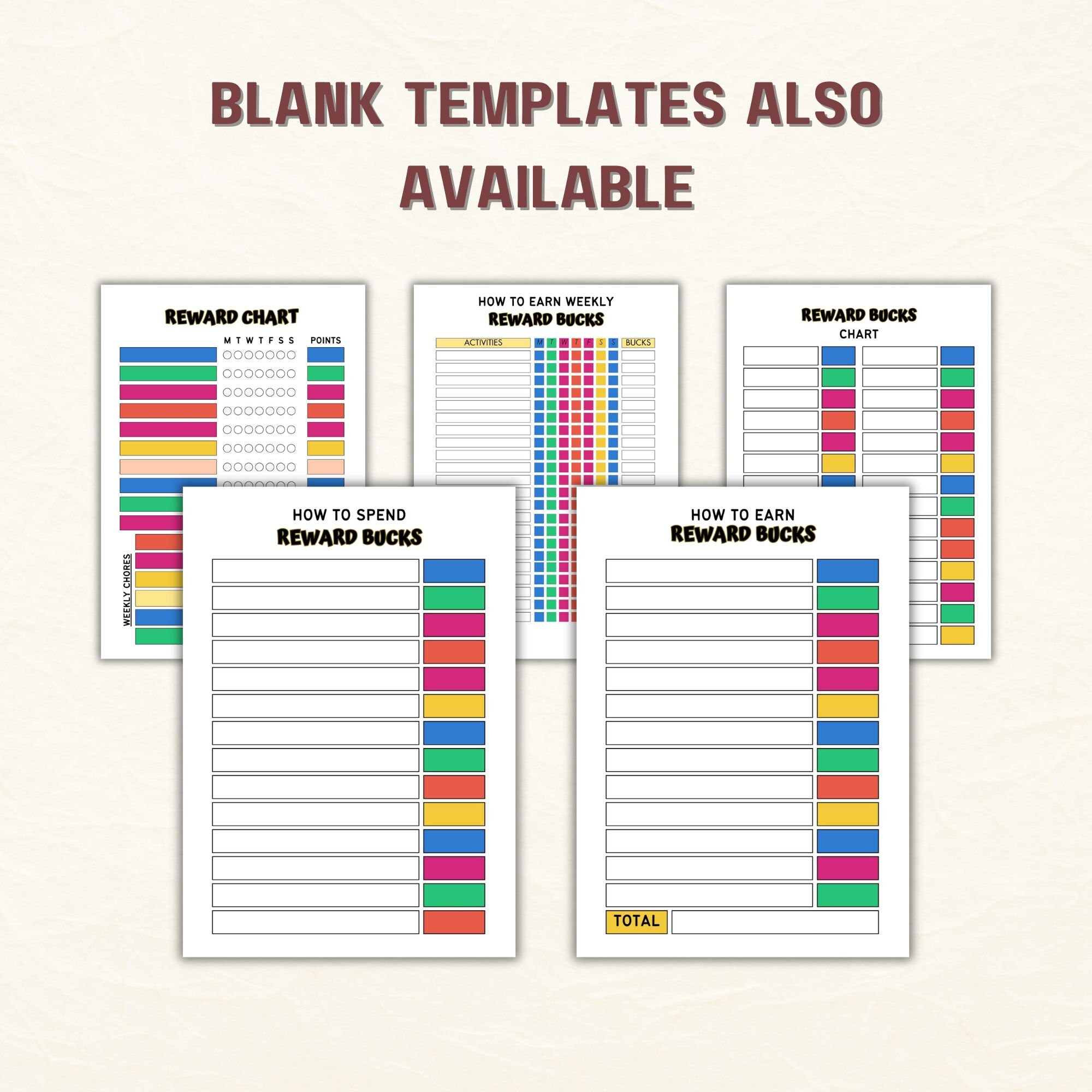 Editable Chore Chart for Kids, Chore List, Kids Reward Bucks, Reward ...