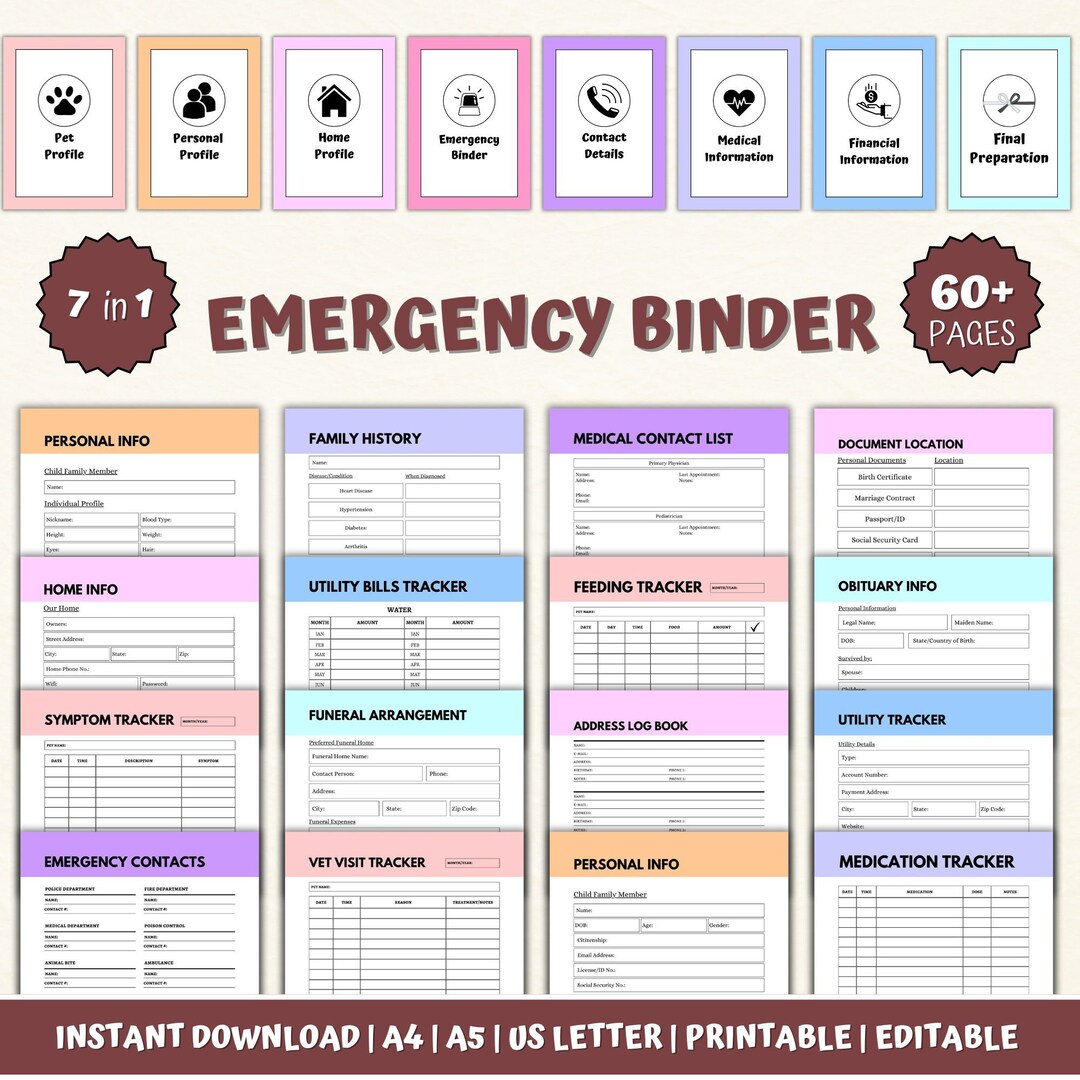 Just in Case Binder Printable Emergency Binder Fillable PDF What If ...