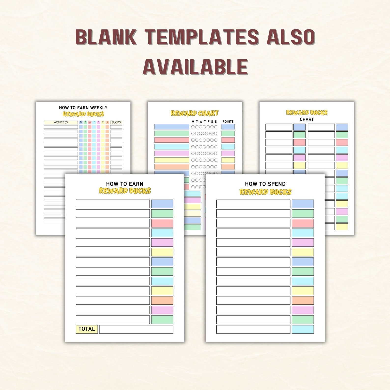 Editable Kids Reward Bucks and Chart,reward Coupons for Kids,mom Bucks ...