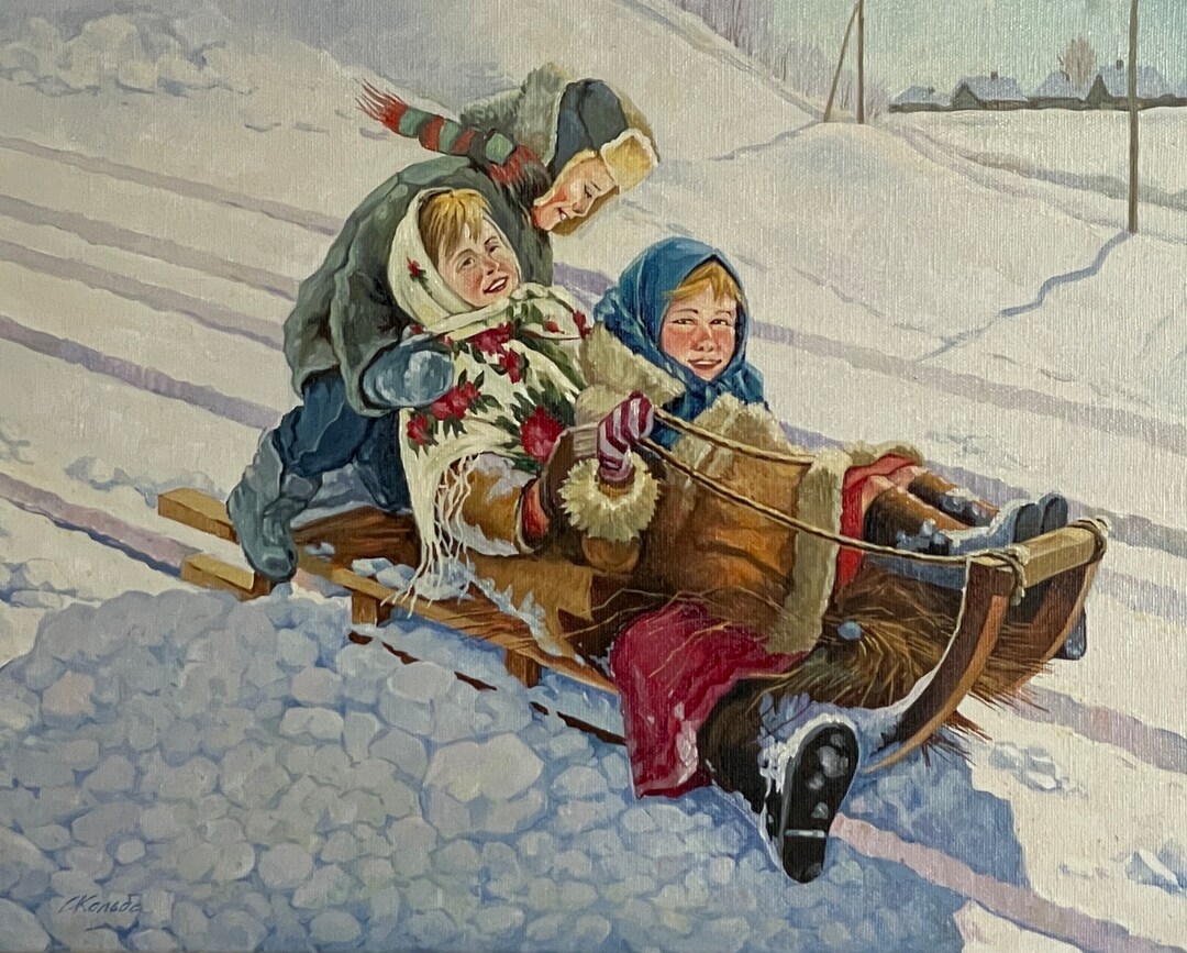 Sergey Kolba, Bright Oil Painting in Realistic Style winter Fun ...
