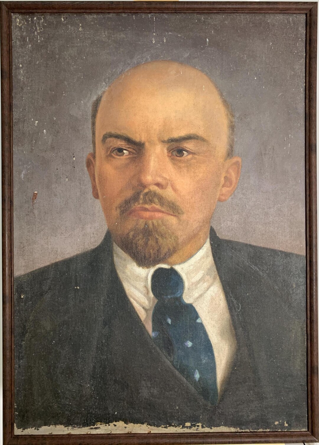 Vintage "portrait of Lenin" Oil Painting, Soviet Realism, Framed Canvas ...
