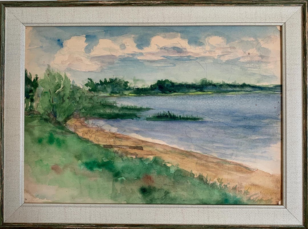 Vintage Ukrainian Watercolor Painting, Dnieper River Landscape, Shulga ...