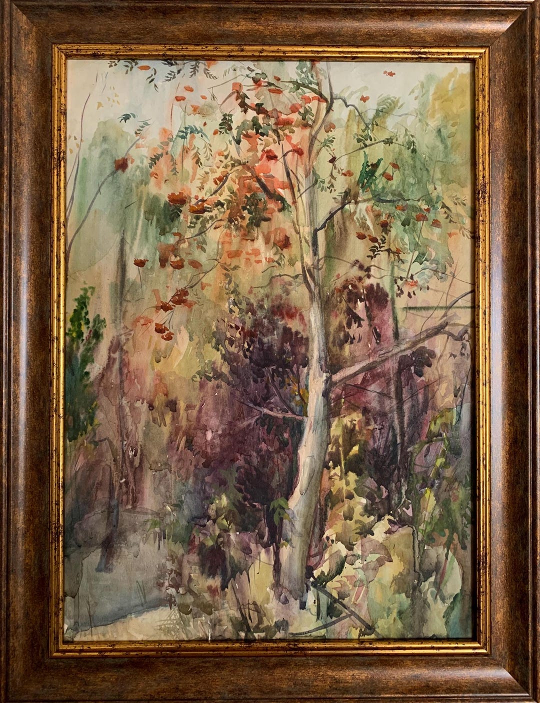 Vintage Rowan Tree Watercolor Painting, Ukrainian Artist, Framed Art ...