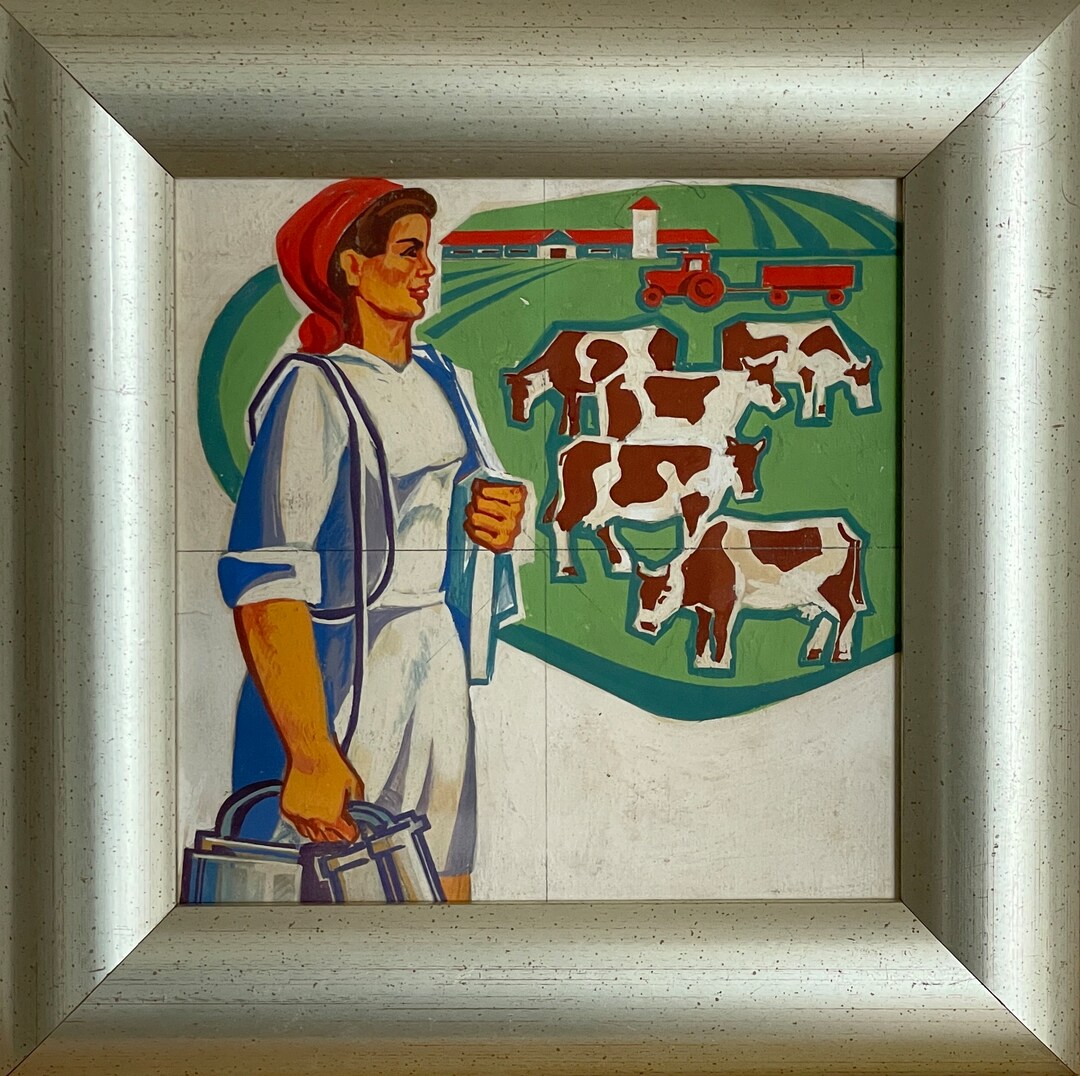 Vivid Expressionist Watercolor Painting milkmaid on the Collective Farm ...