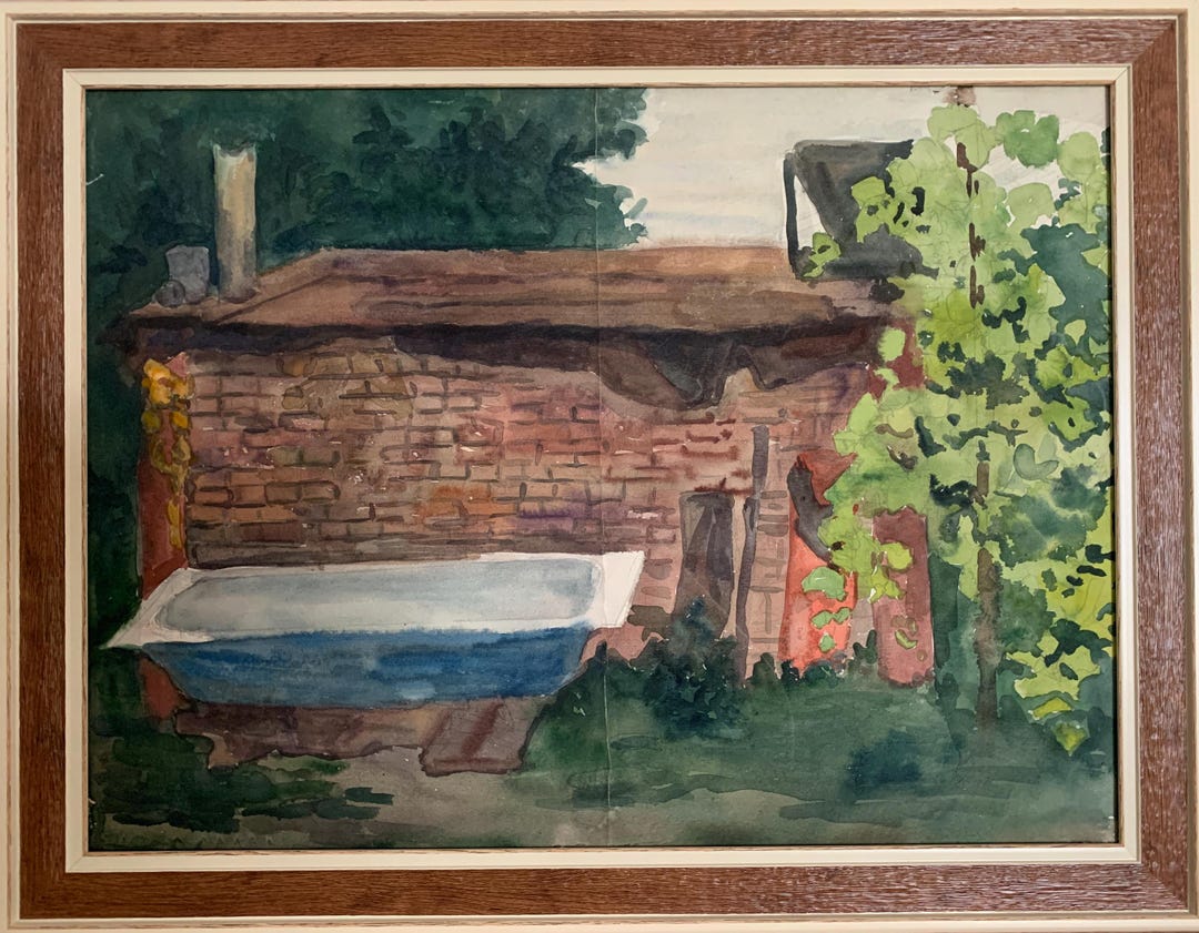 Bright Expressionism Watercolor Painting "summer Shower With Bath ...