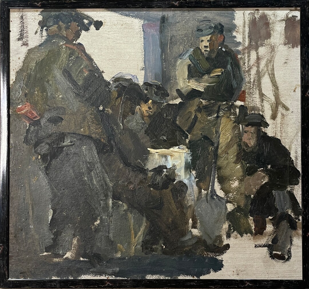 Gribok Dmitry, Bright Expressionist Oil Painting miner Before Slaughter ...