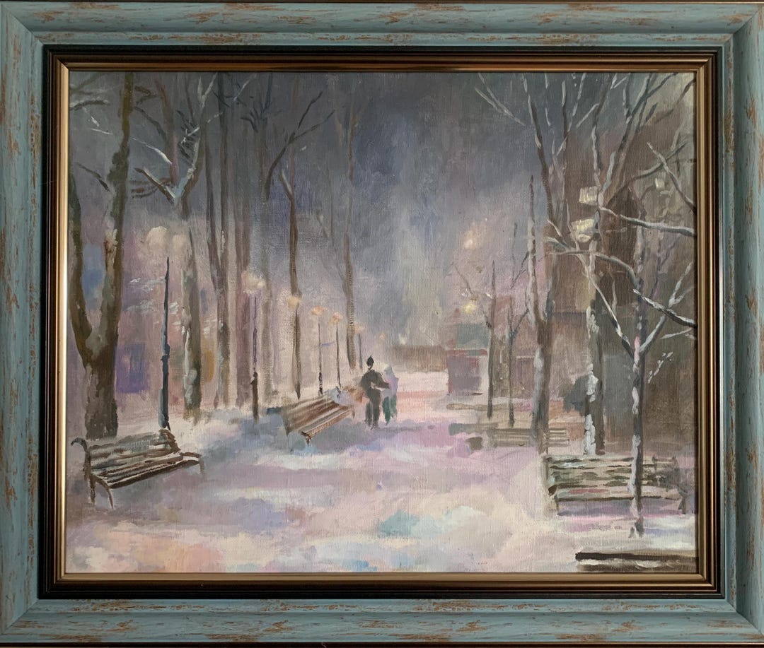 Bright Expressionism Oil Painting "walk in the Winter Park", Original ...