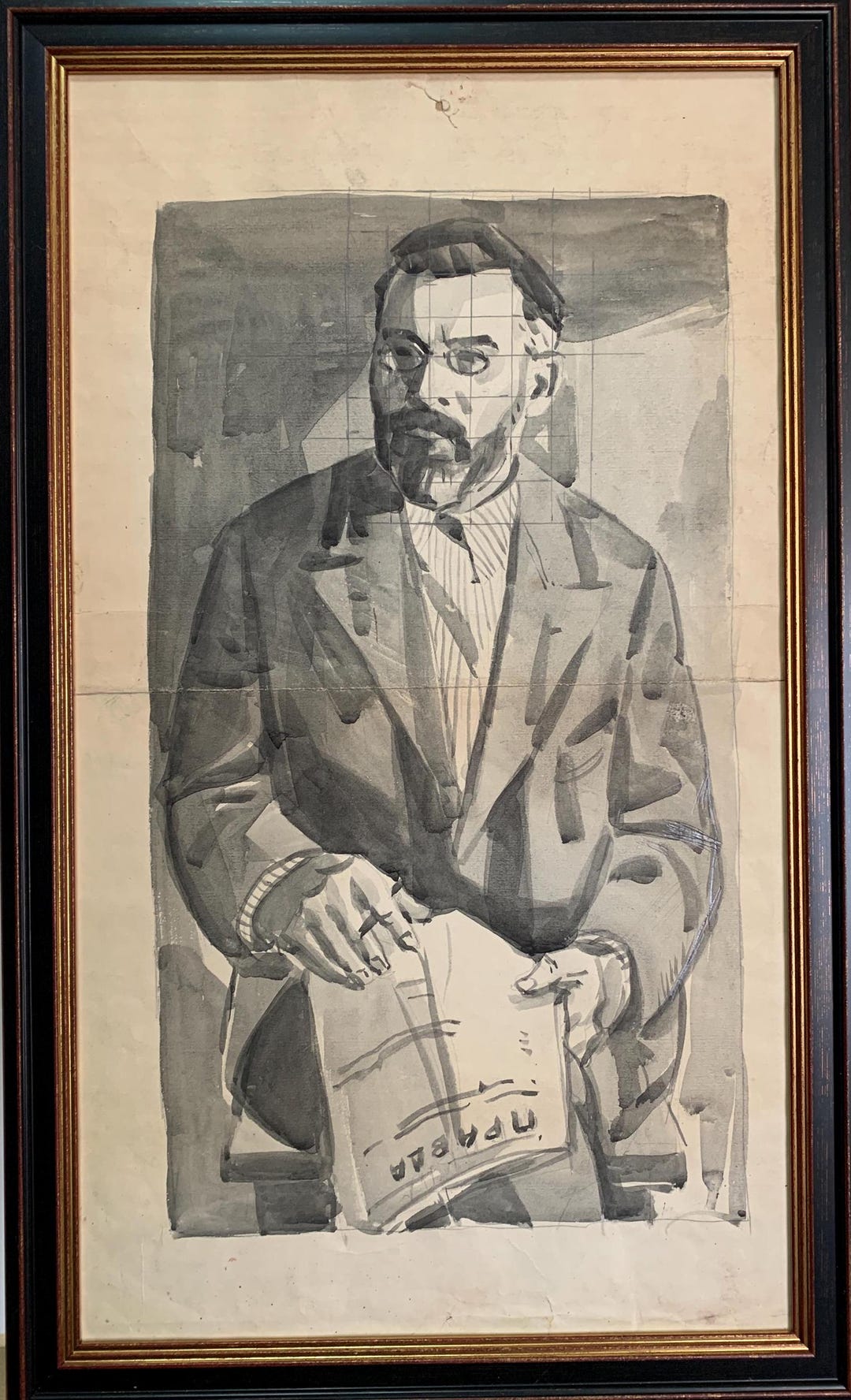 Vivid Painting "portrait of a Professor Reading the Pravda Newspaper ...