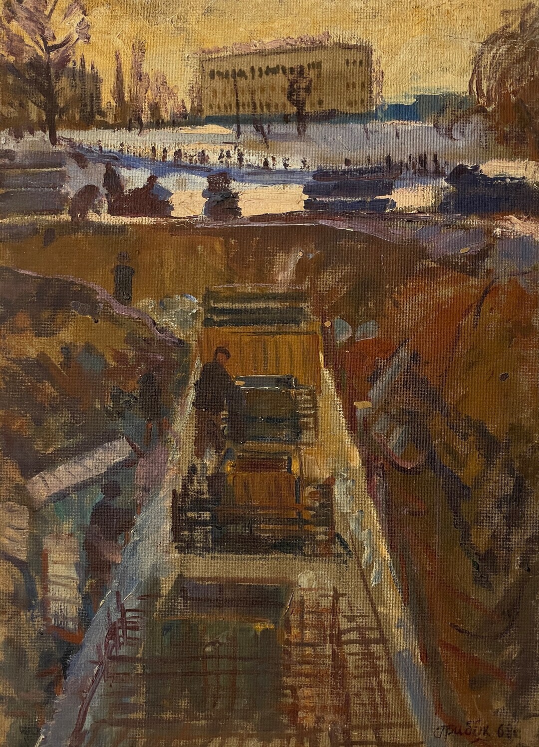 Bright Expressionist Oil Painting "factory Construction", Original ...