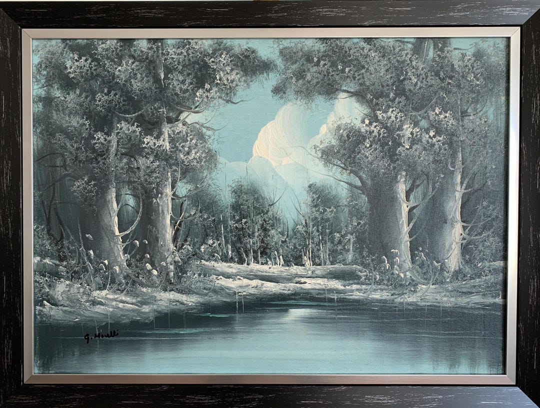 Vintage Silver Forest Oil Painting, Ukrainian Artist Milli G., Framed ...