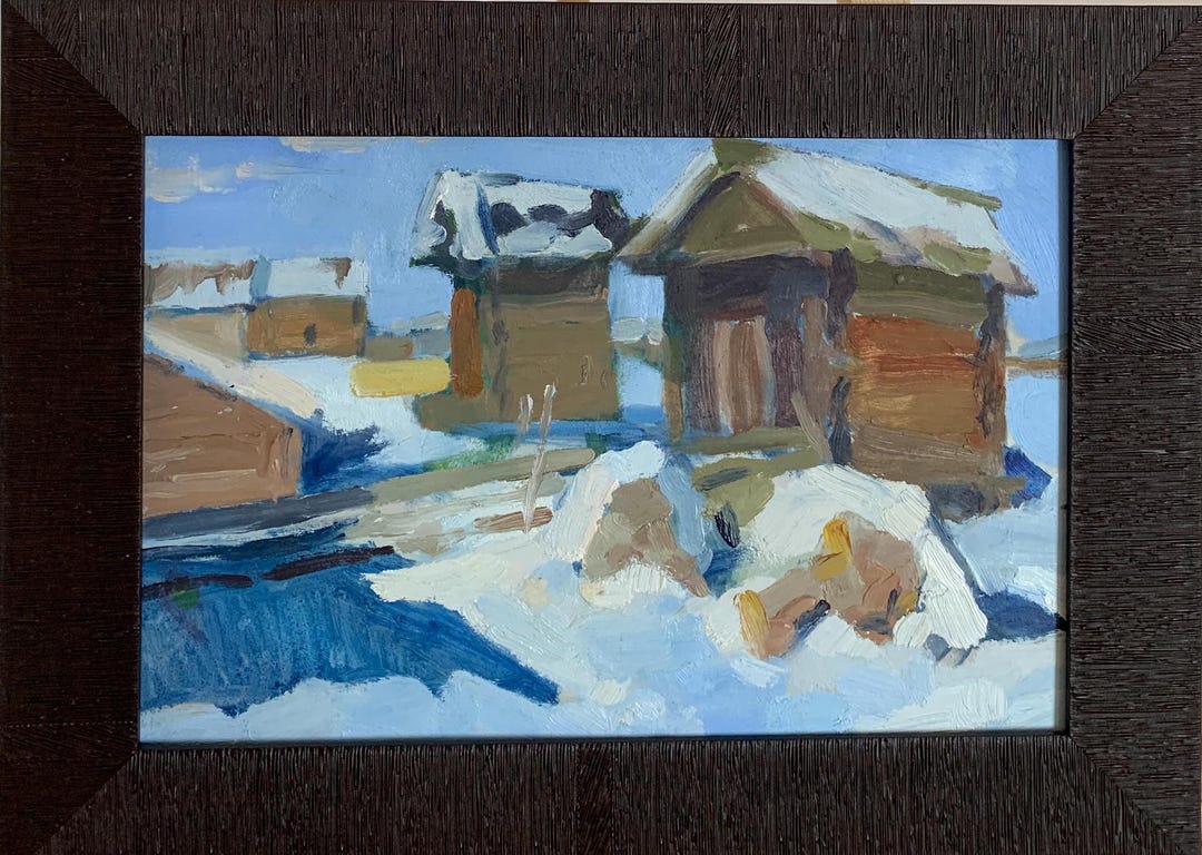 Bright Impressionism Oil Painting "winter in the Village" Original ...