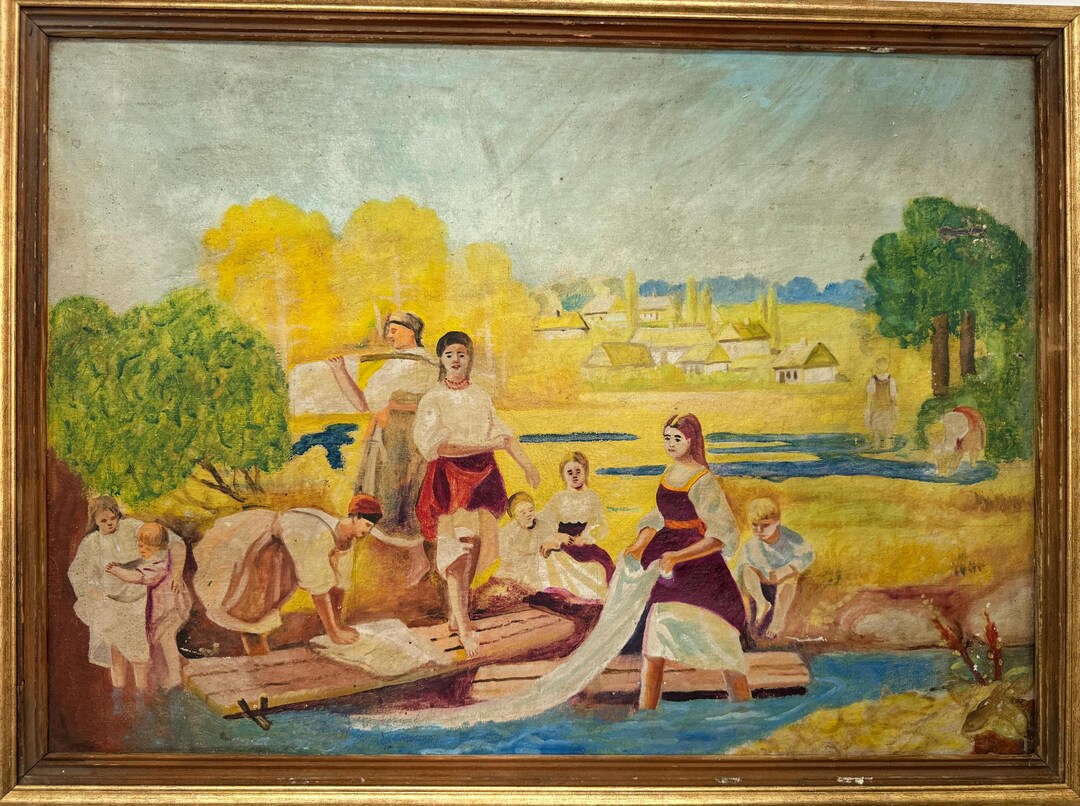 Bright Expressionism Painting "summer Rinsing of Linen in the River ...
