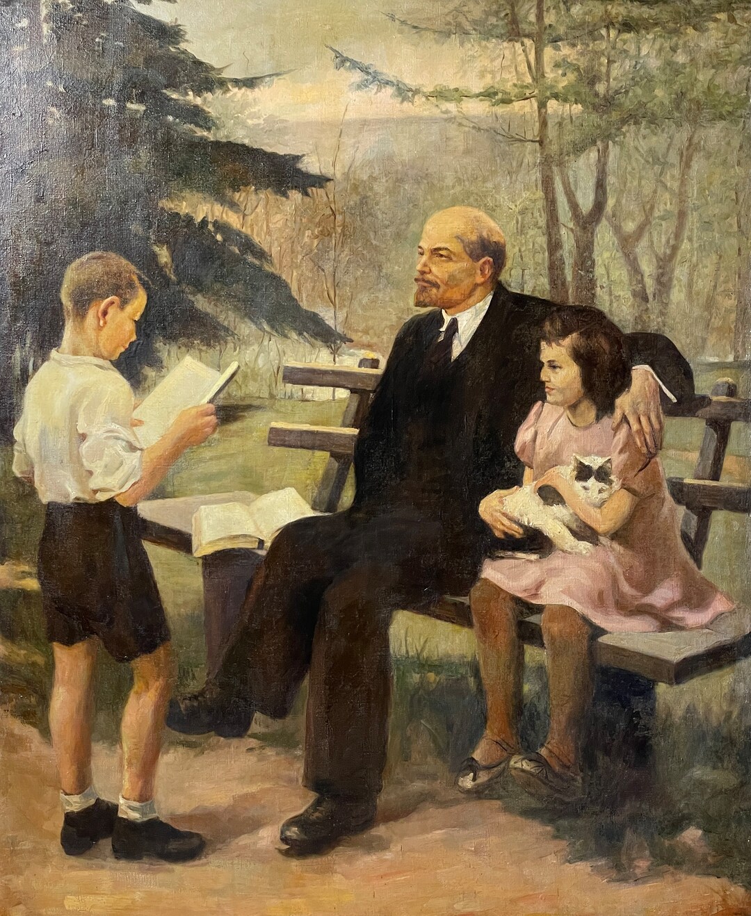 Bright Impressionist Oil Painting the Boy Reads Lenin's Poems Original ...