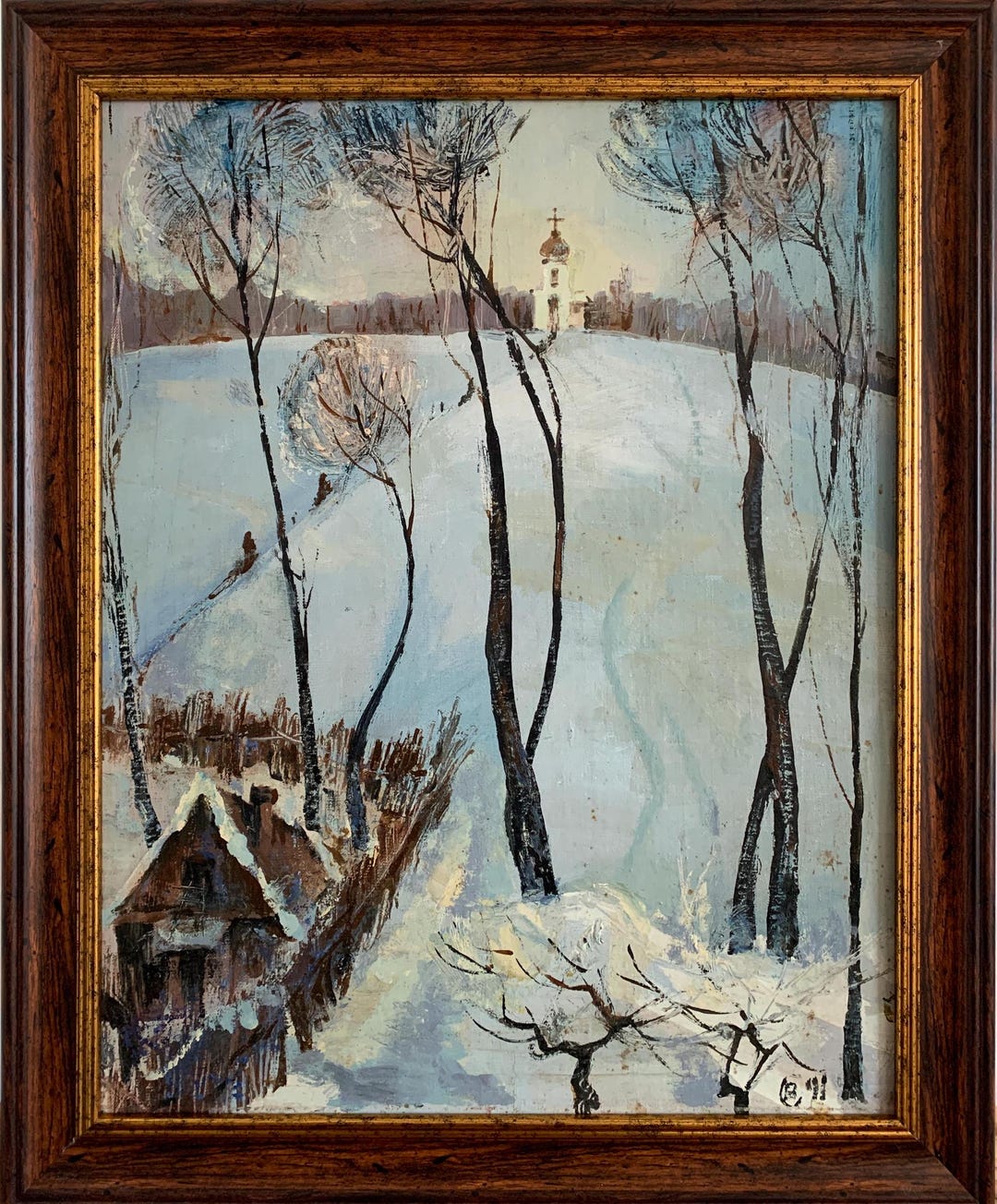 Bright Expressionist Oil Painting "winter Temple on the Hill", Original ...