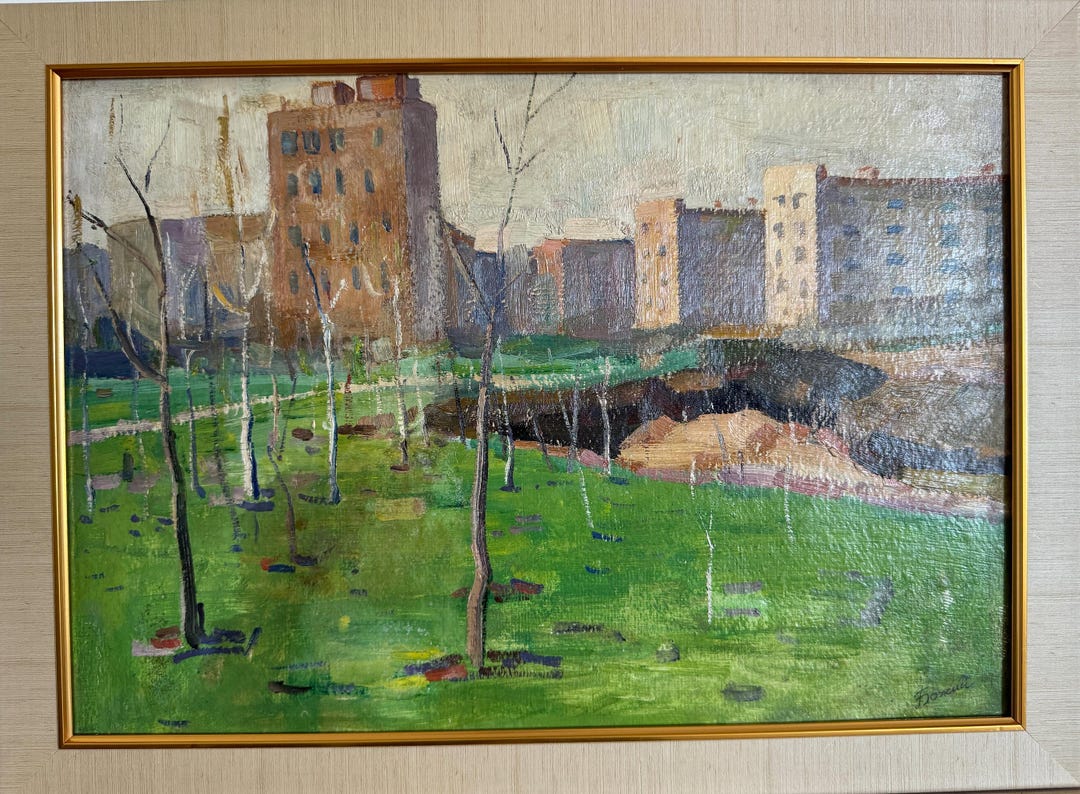 Mikhail Bozhy, Bright Impressionism Oil Painting landing of Birches Original Vintage Painting ...