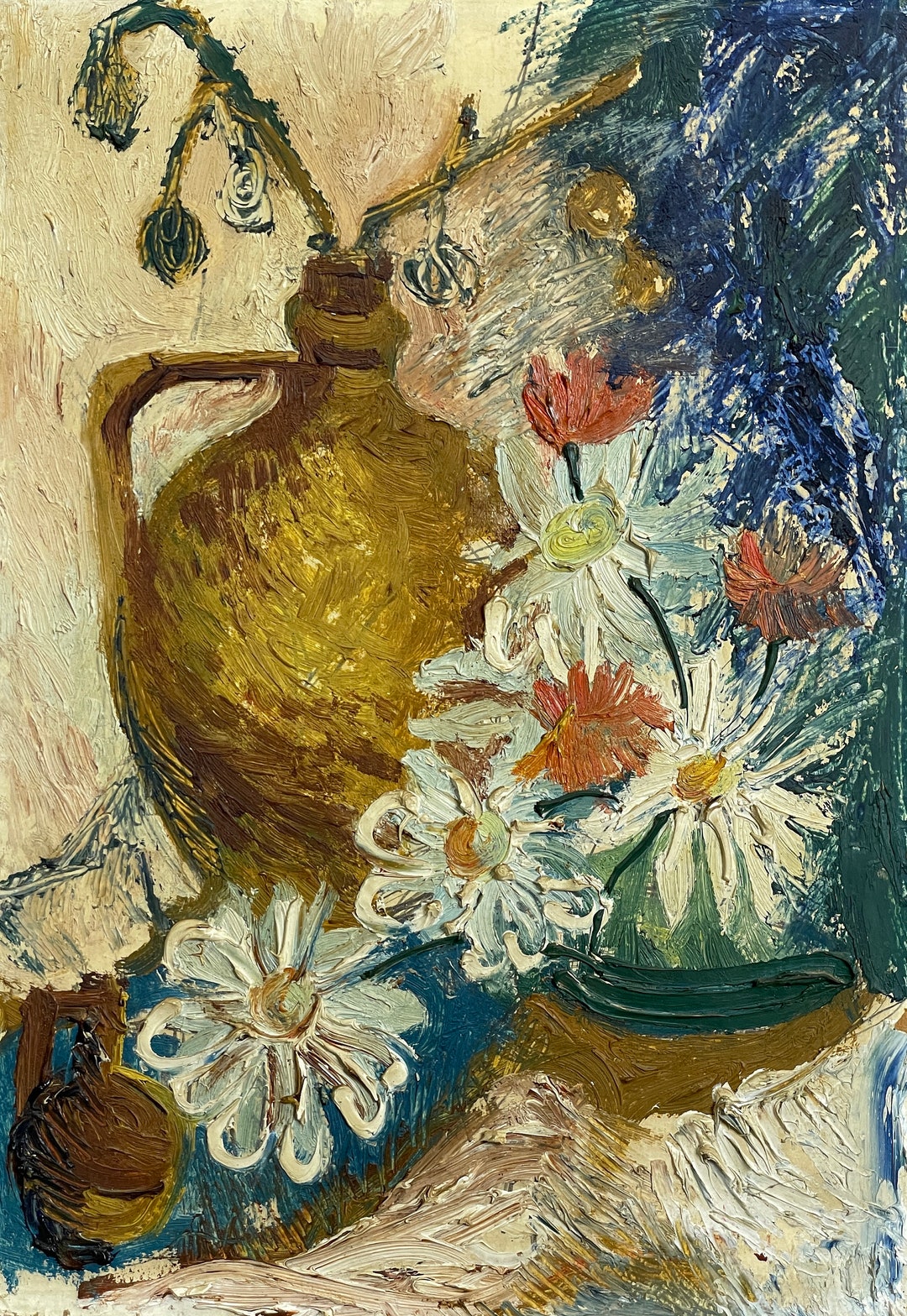 Bright Impressionism Oil Painting "jug and Daisies", Original Vintage ...