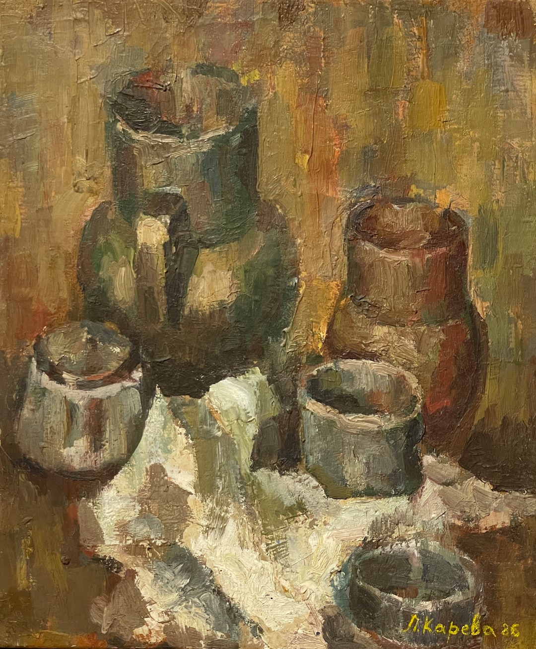 Bright Impressionism Painting still Life With Jugs, Original Vintage ...
