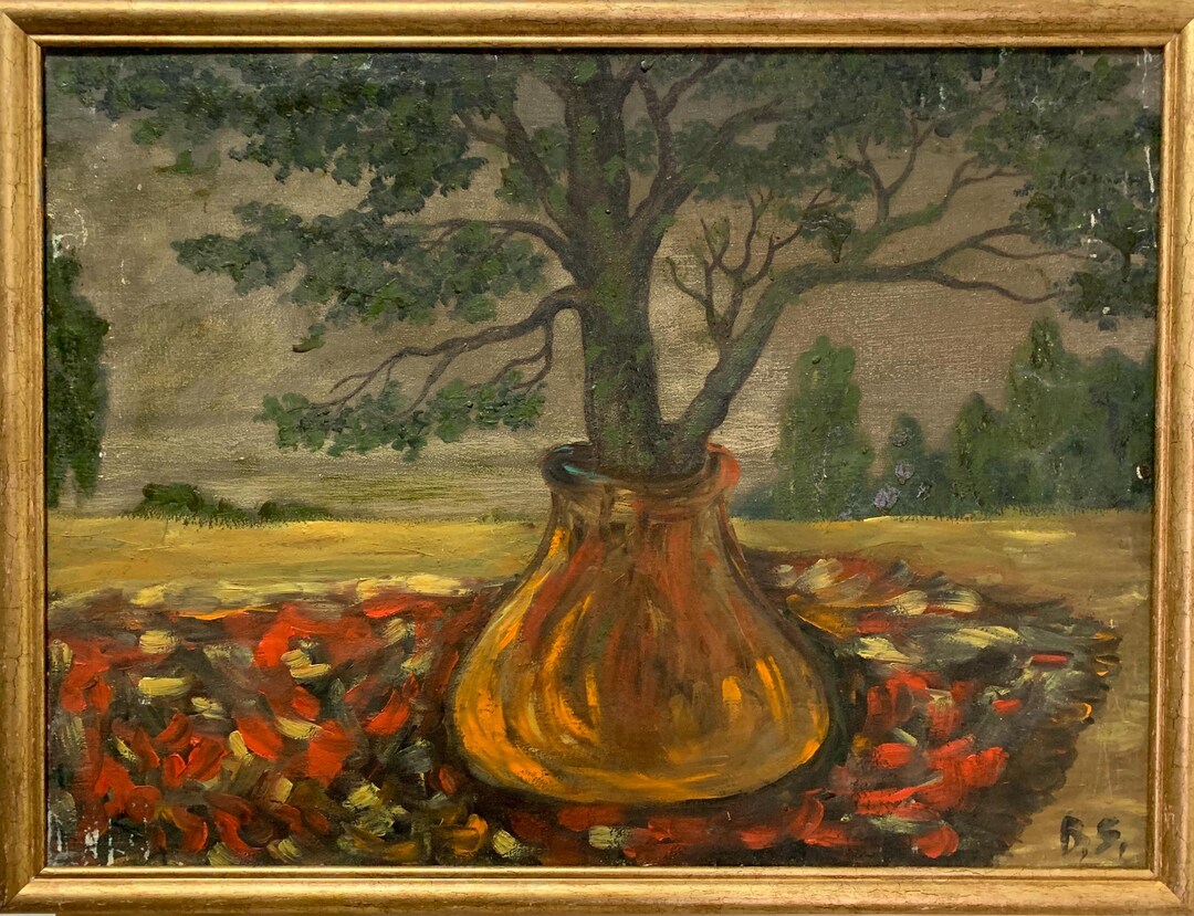 Bright Impressionism Oil Painting "tree in a Clay Jug" Original Vintage ...
