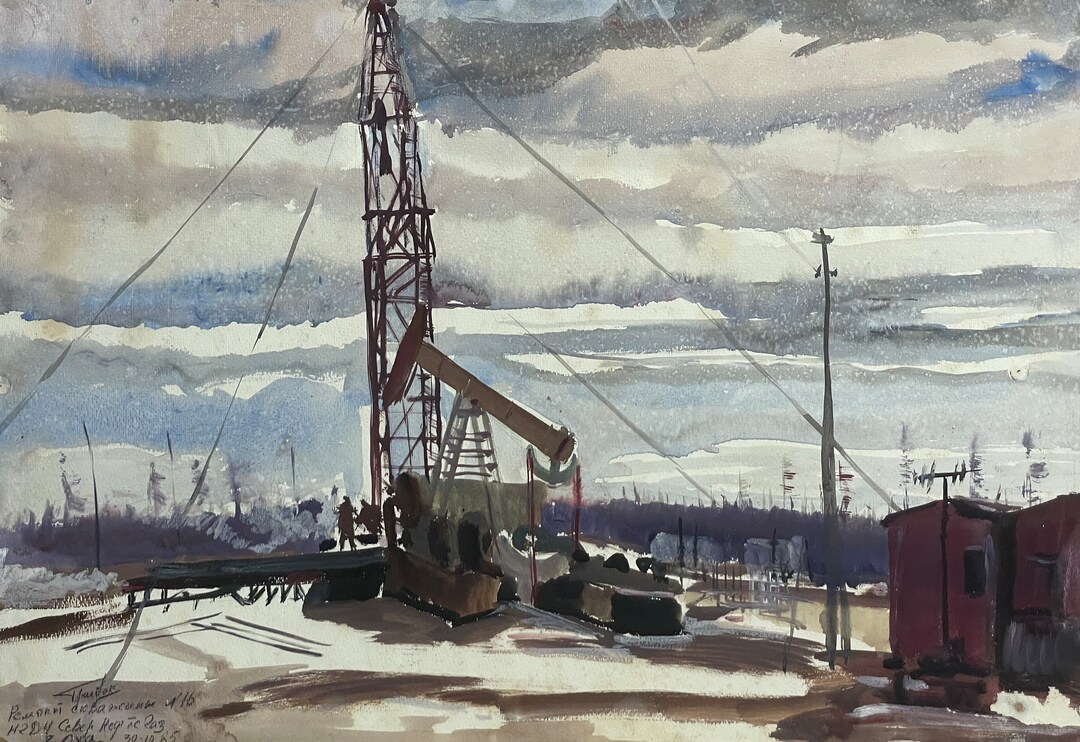 Bright Impressionist Watercolor Painting "severneftegfz,repair of Well ...