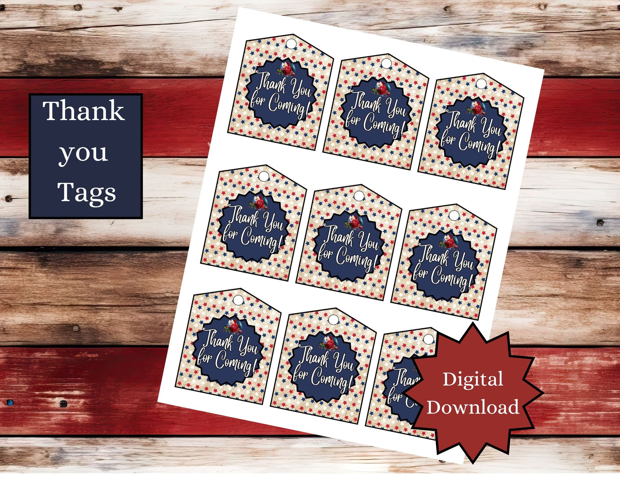 Patriotic Thank You Tags Printable for 4th of July, Memorial Day ...
