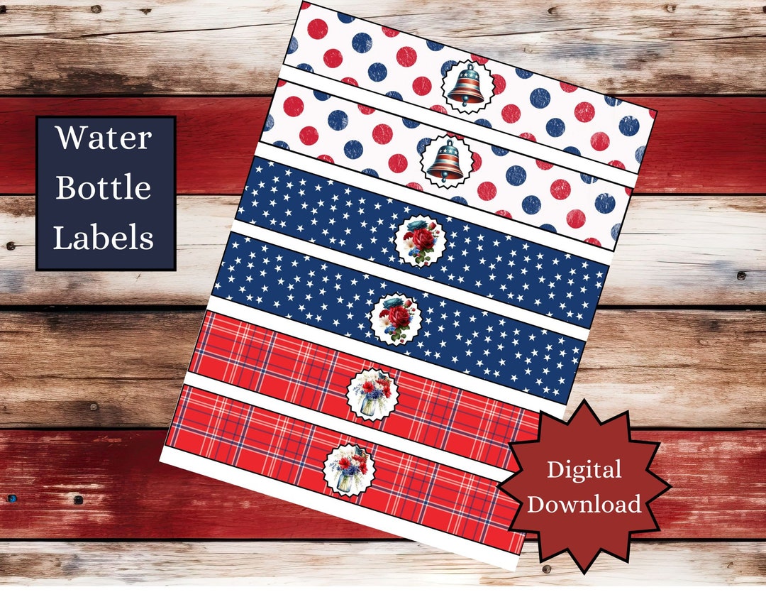 Patriotic Water Bottle Labels Printable for 4th of July, Memorial Day ...