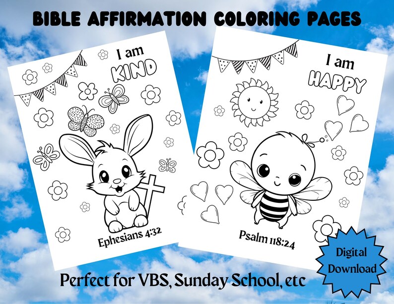 10 Printable Bible Affirmation Coloring Pages VBS, Sunday School ...