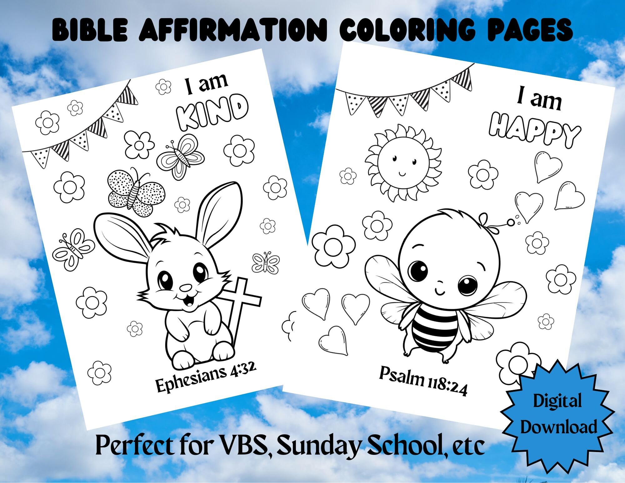 10 Printable Bible Affirmation Coloring Pages VBS, Sunday School ...