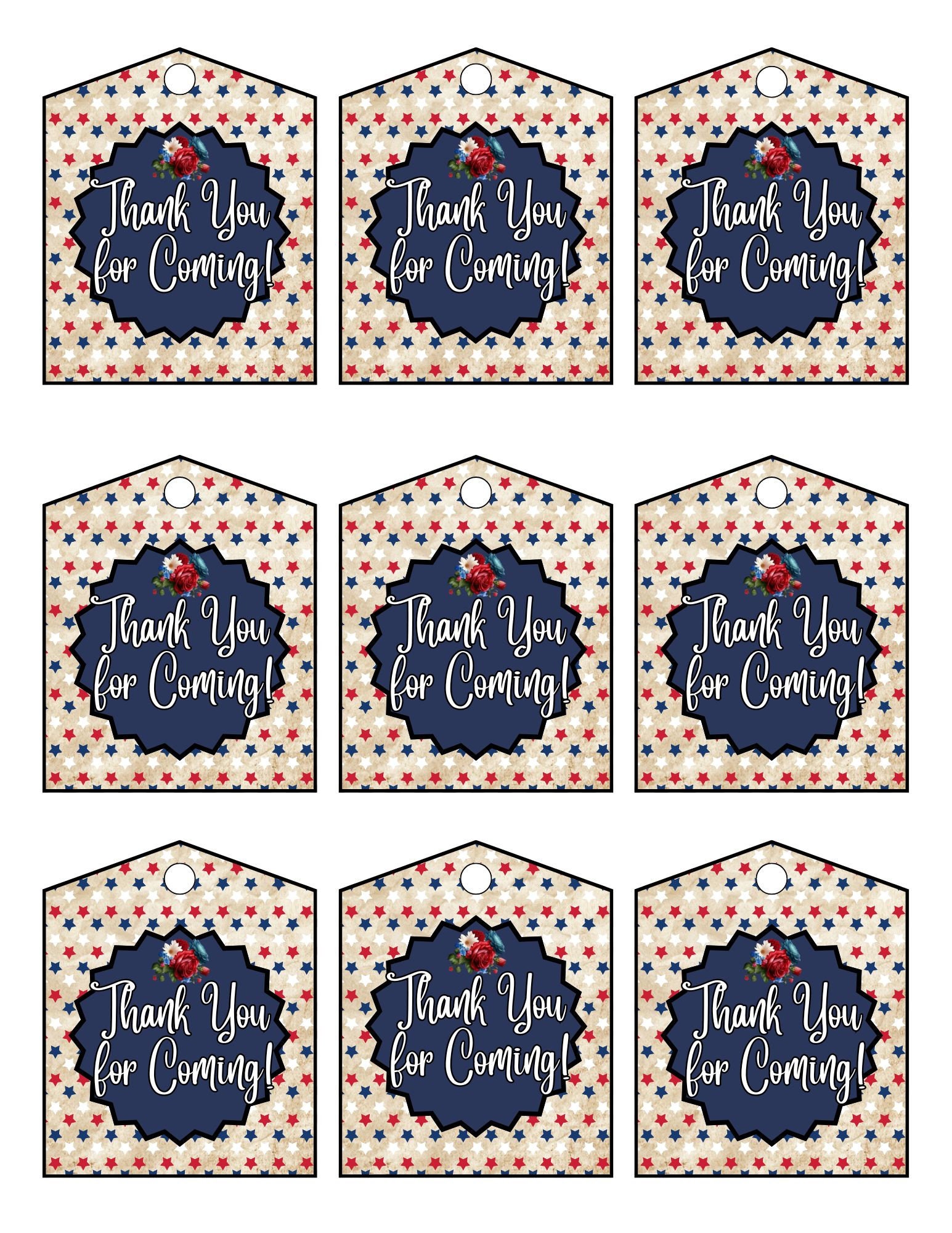 Patriotic Thank You Tags Printable for 4th of July, Memorial Day ...