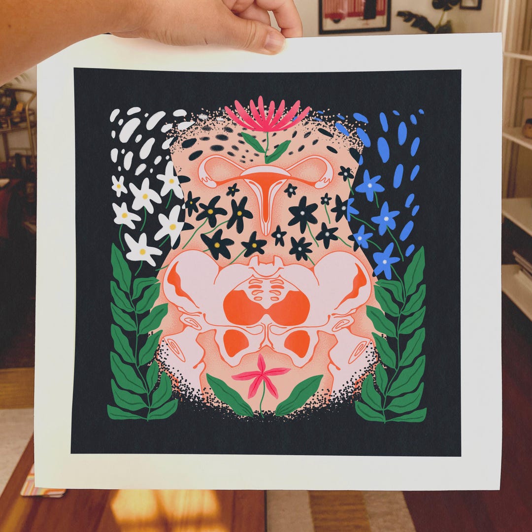 Body Sovereignty Feminist Botanical Pelvis Print - Retro Body Autonomy ...