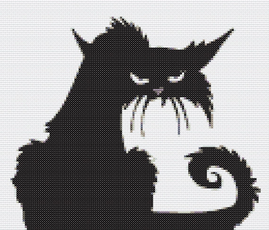 Cross Stitch Chart – Angry Skinny Black Cat.simple Not Difficult.pk ...