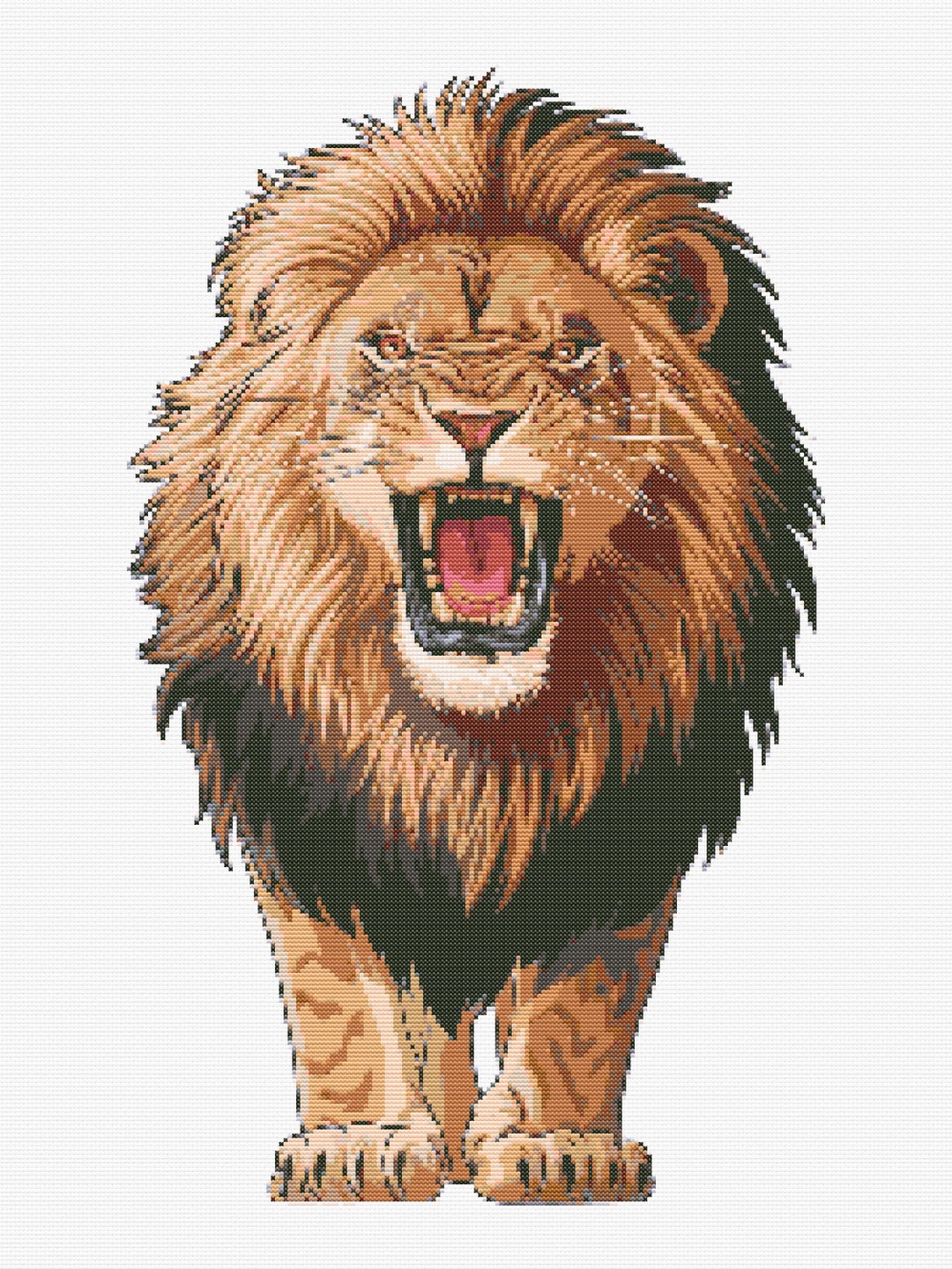 Cross Stitch Chart – Roaring Lion in Full Growth, Head Mane of a Lion ...