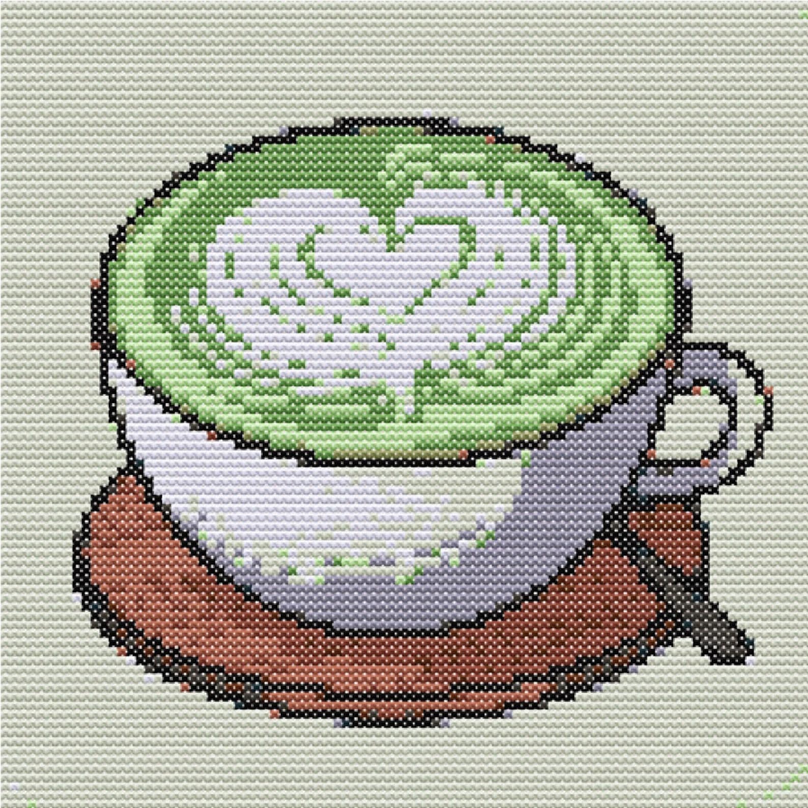 Cross Stitch Chart – a Matcha Latte, Aesthetic & Cozy Coffee Shop Drink ...
