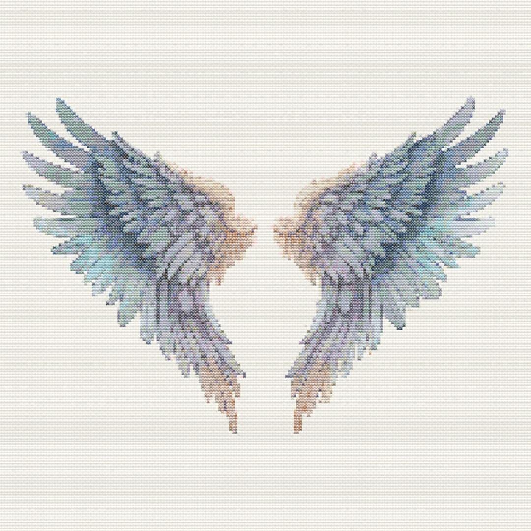 Cross Stitch Chart – a Pair of Divine Blue Angel Wings, Holy, Christian ...