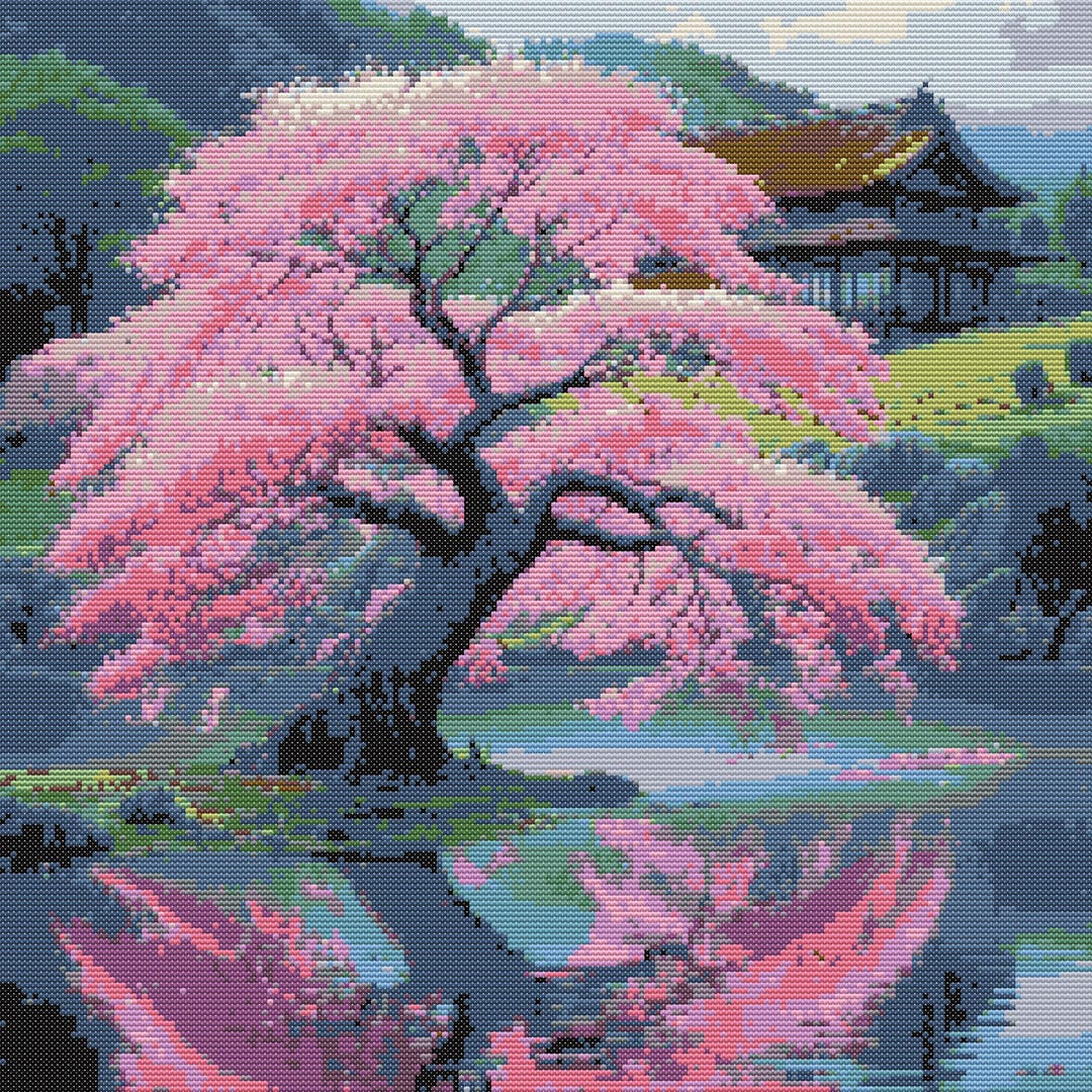 Cross Stitch Chart – Large Blooming Sakura Tree Near the Water, PDF ...