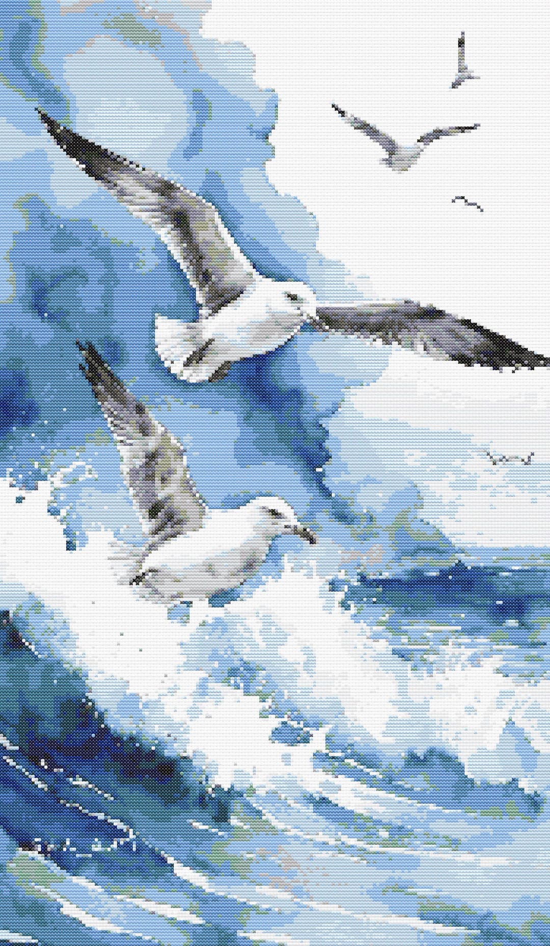 Cross Stitch Chart – Seagulls Flying in the Waves. Pattern Keeper ...