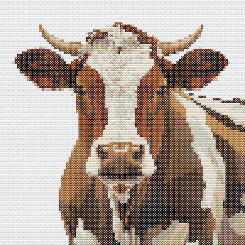 Cross Stitch Chart a Minimalistic Abstract Adorable Cow Poster, PDF ...