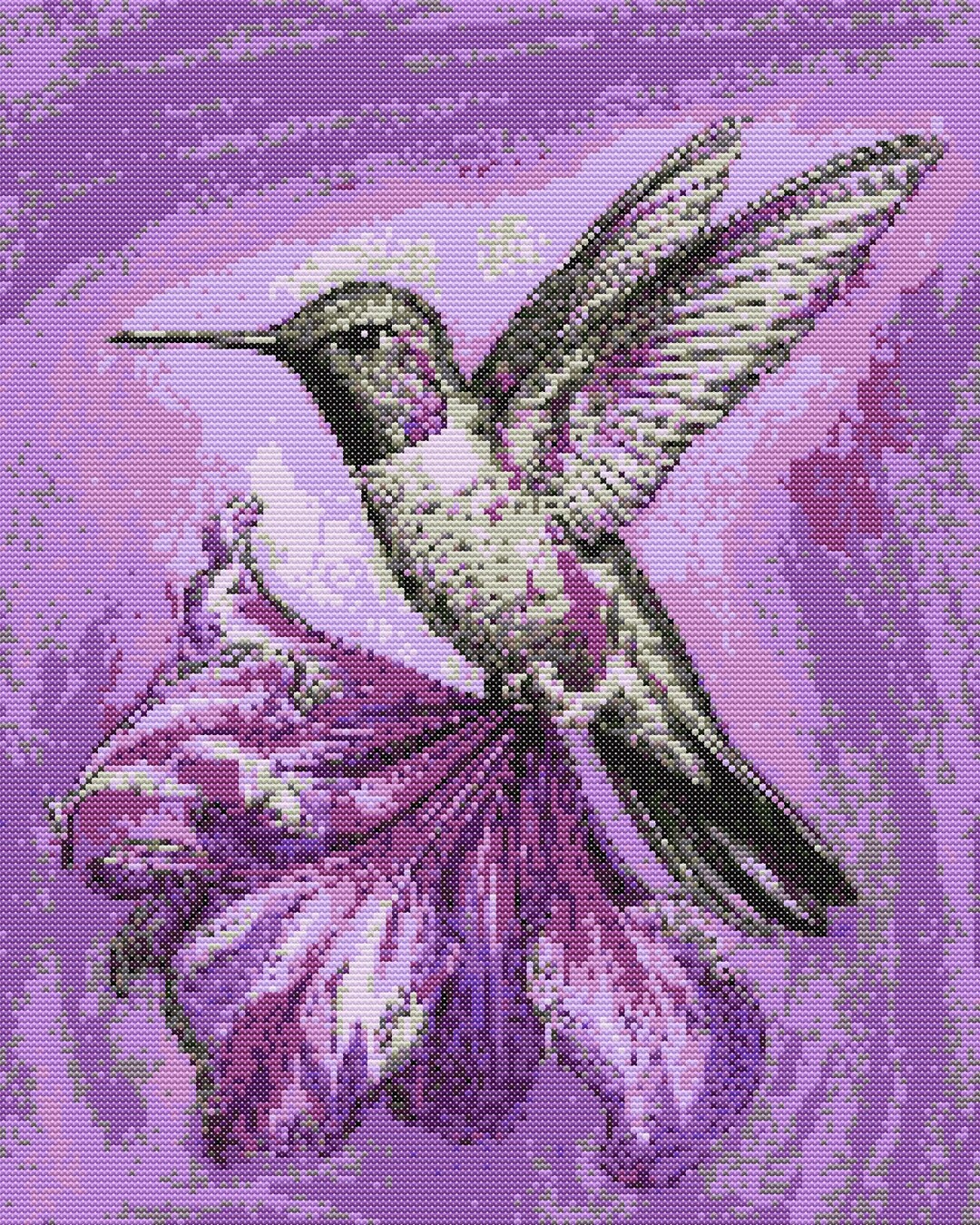 Cross Stitch Chart – Hummingbird in Flight Violet-lilac Color, Crochet ...