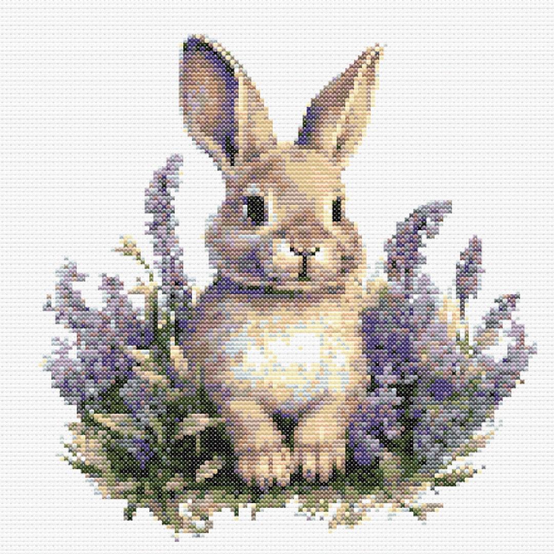 Cross Stitch Chart – a Cute Baby Rabbit Sitting in Lavender PDF File ...