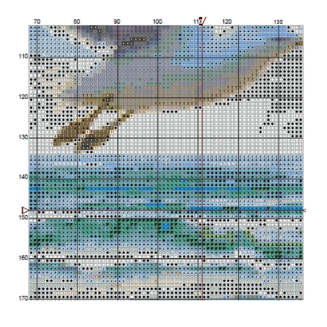 Cross Stitch Chart – Flying Seagull. Sea Ocean Waves. PK Compatible ...