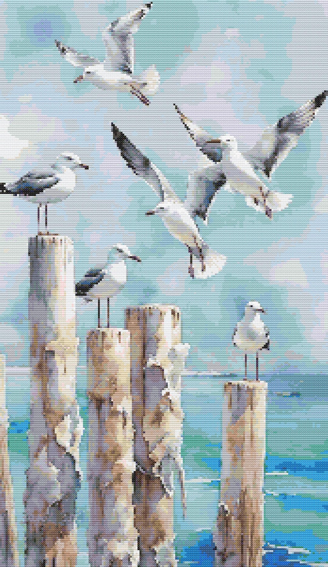 Cross Stitch Chart – Seagulls in the Ocean Sea Greece Cyprus. Pattern ...