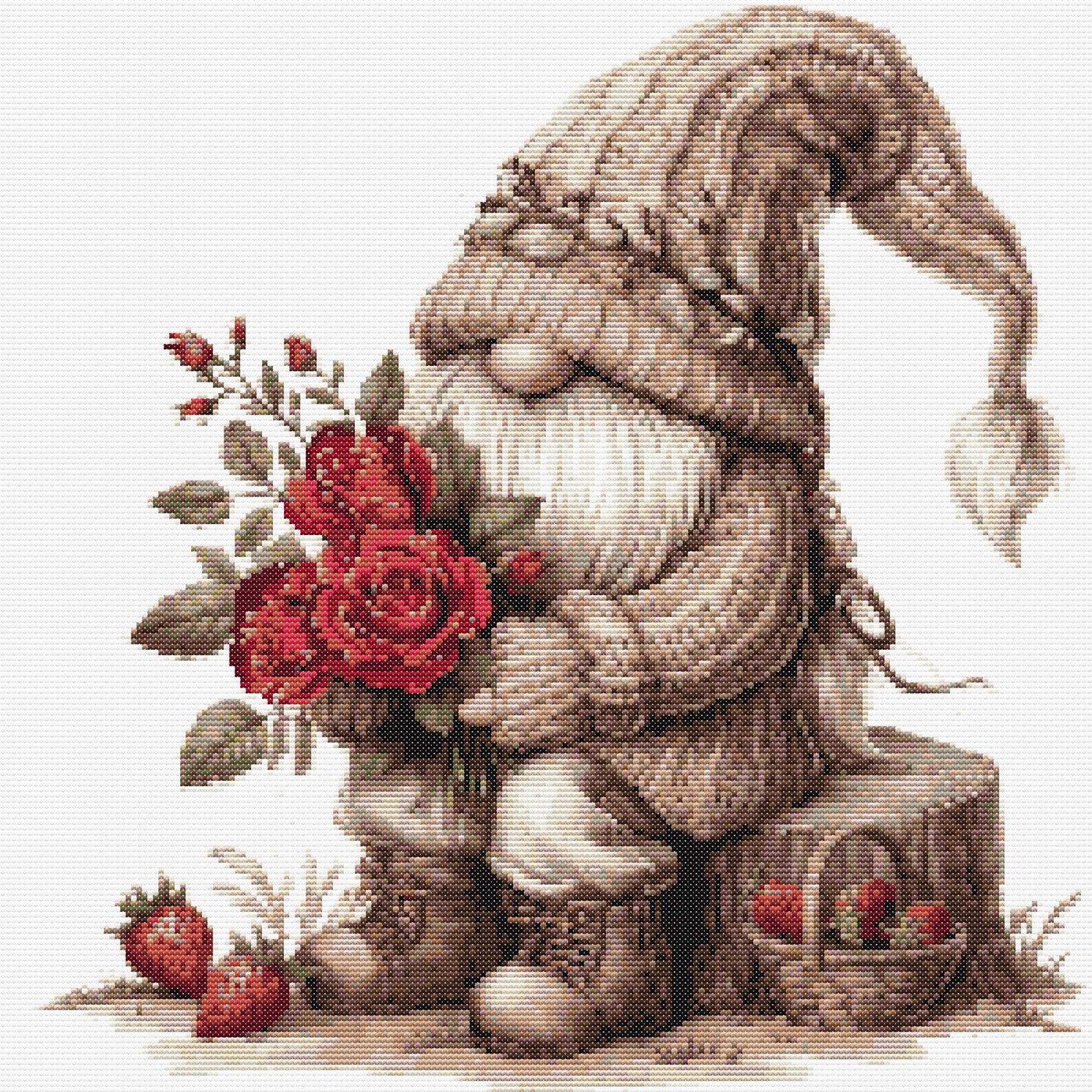 Cross Stitch Chart – Scandinavian Gnome With Roses and Strawberries ...