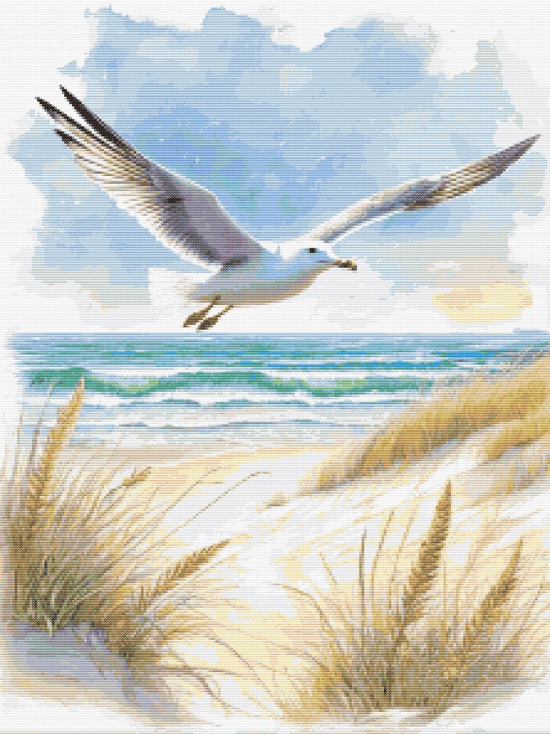 Cross Stitch Chart – Flying Seagull. Sea Ocean Waves. PK Compatible ...