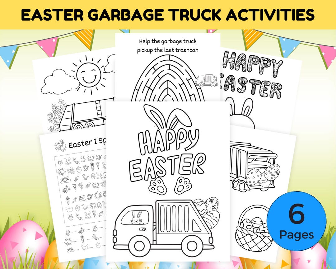 Easter Garbage Truck Coloring Pages: Kids Activity (PDF) - Etsy