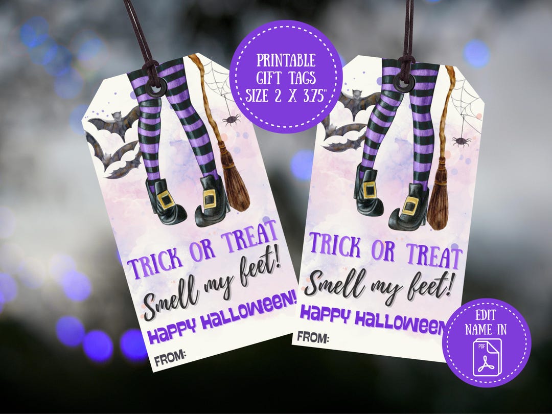 Halloween Treat Tags: Smell My Feet, Printable Gift Tags (digital ...