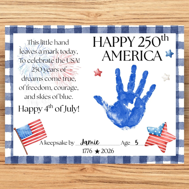 America 250th Handprint Keepsake | Kids Patriotic Craft Activity ...
