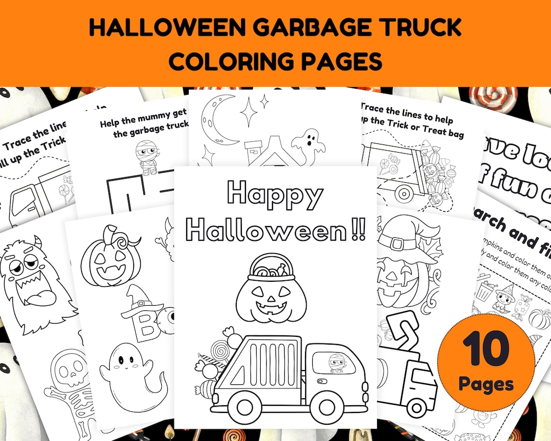 Halloween Garbage Truck Coloring Pages: Kids Activity Book (PDF ...