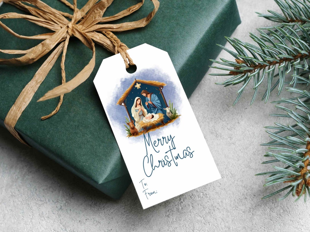 Nativity Merry Christmas Gift Tags, Religious Merry Christmas Gift Tags ...