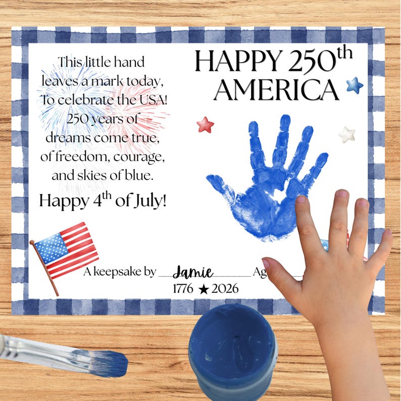 America 250th Handprint Keepsake | Kids Patriotic Craft Activity ...