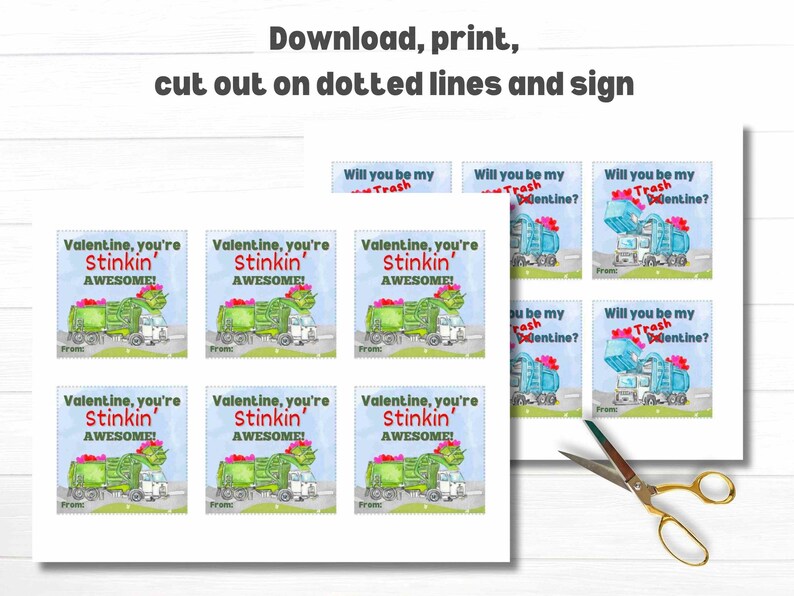Garbage Truck Valentine's Day Cards, Kids Classroom Garbage Truck ...